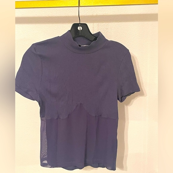 Topshop | Tops | Top Shop Navy And Mesh Top | Poshmark